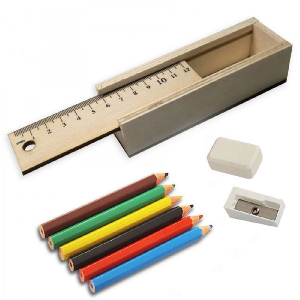 Boya Kalemleri : Ahşap Kutulu 6 lı Yarım Boy Boya Kalemi 003